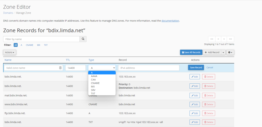 How to add a DNS Record using Zone Editor in cPanel – Knowledge Base | Limda Host